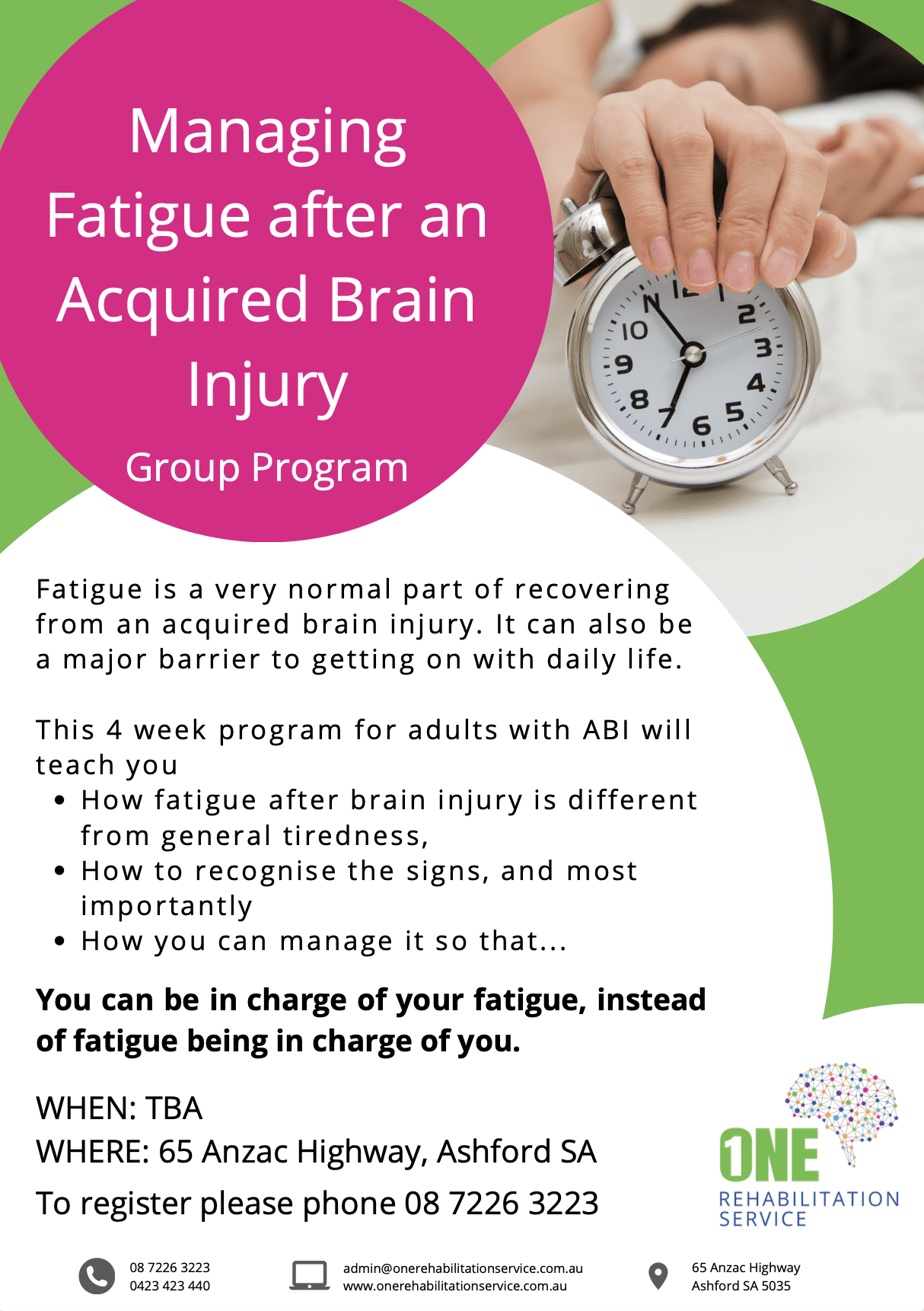 Managing Fatigue After ABI – Group Poster | ONE Rehab